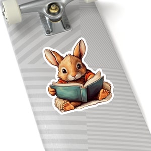 Baby Bunny Reading Sticker, Rabbit Decal, Vinyl Laptop Sticker, PC ...