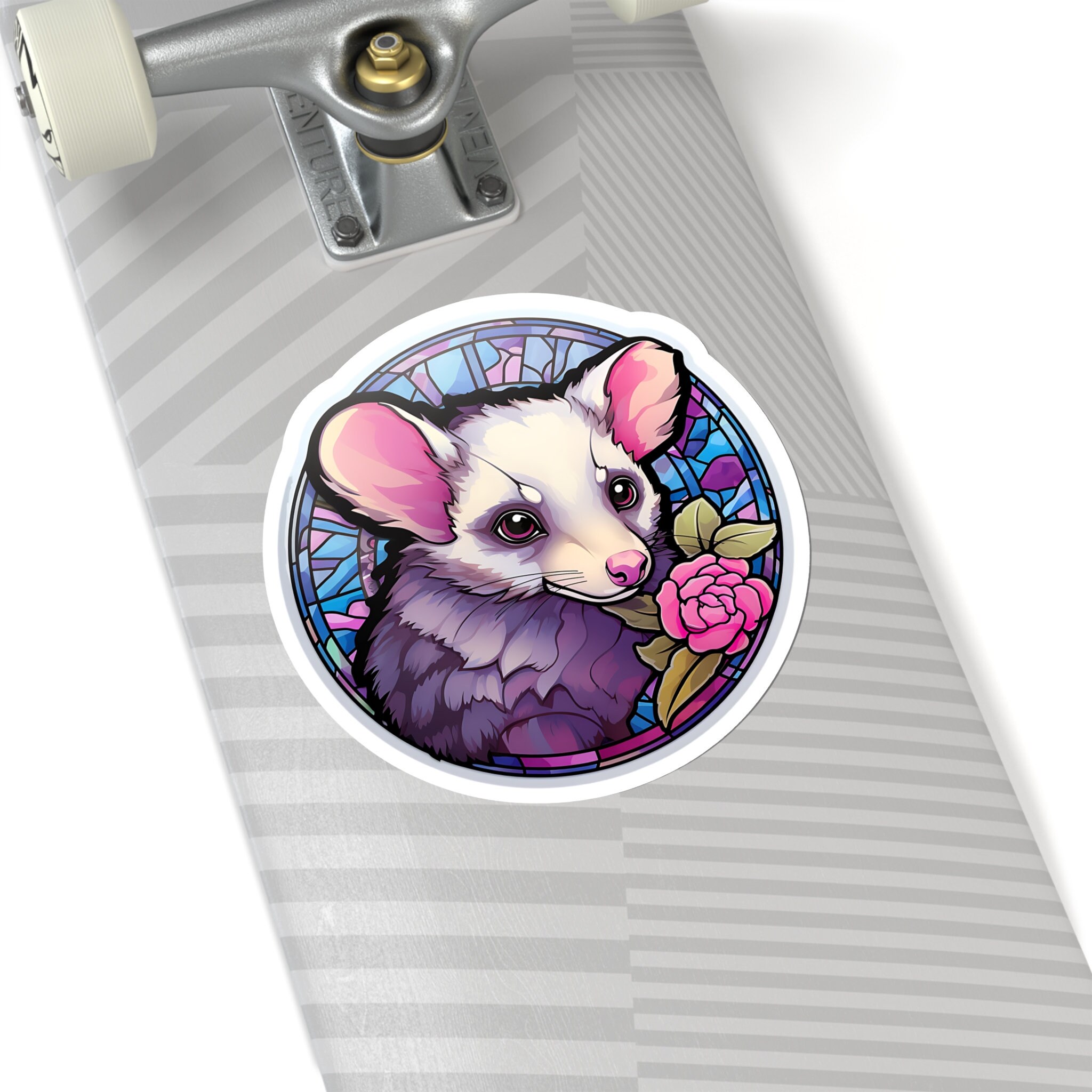 Stained Glass Possum With Flower Sticker, Opossum Sticker, Possum ...