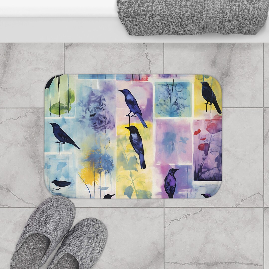 Raven and Flowers Bath Mat, Raven Home Decor, Pastel Home Decor ...