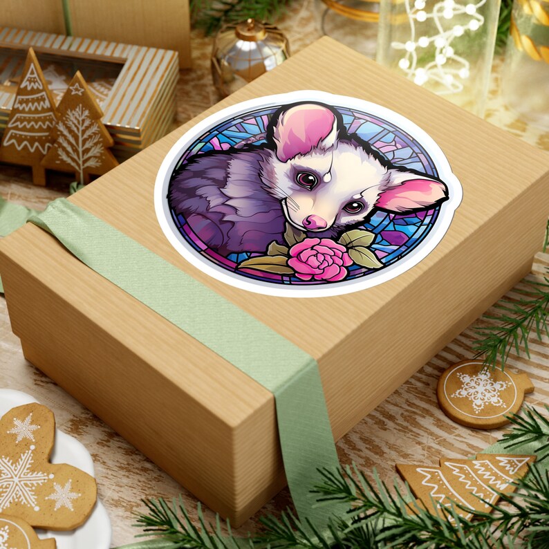 Stained Glass Possum With Flower Sticker, Opossum Sticker, Possum ...