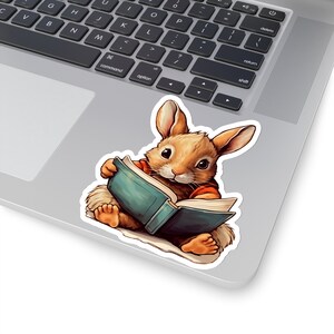 Baby Bunny Reading Sticker, Rabbit Decal, Vinyl Laptop Sticker, PC ...