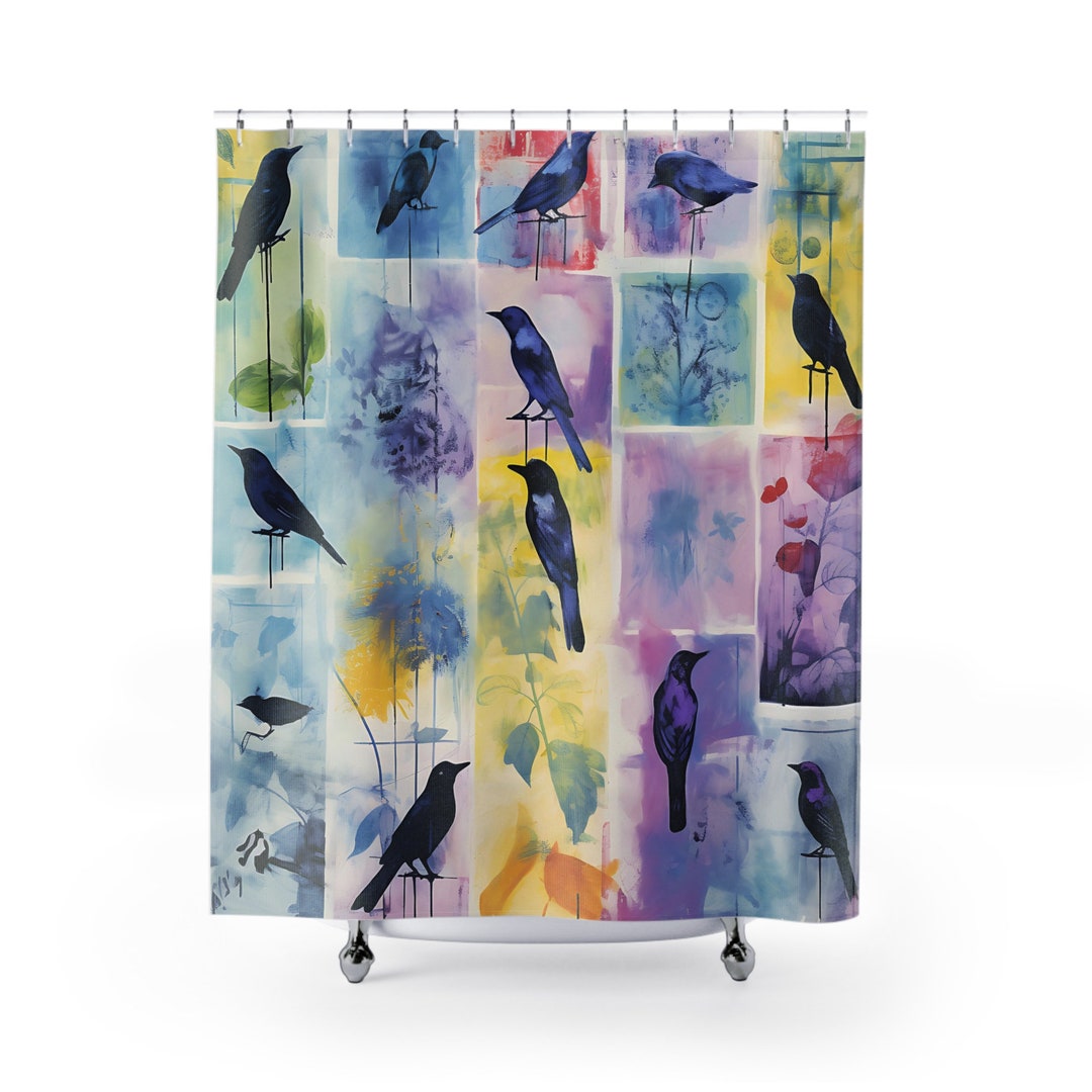 Raven and Flowers Shower Curtain, Raven Home Decor, Watercolor Floral ...
