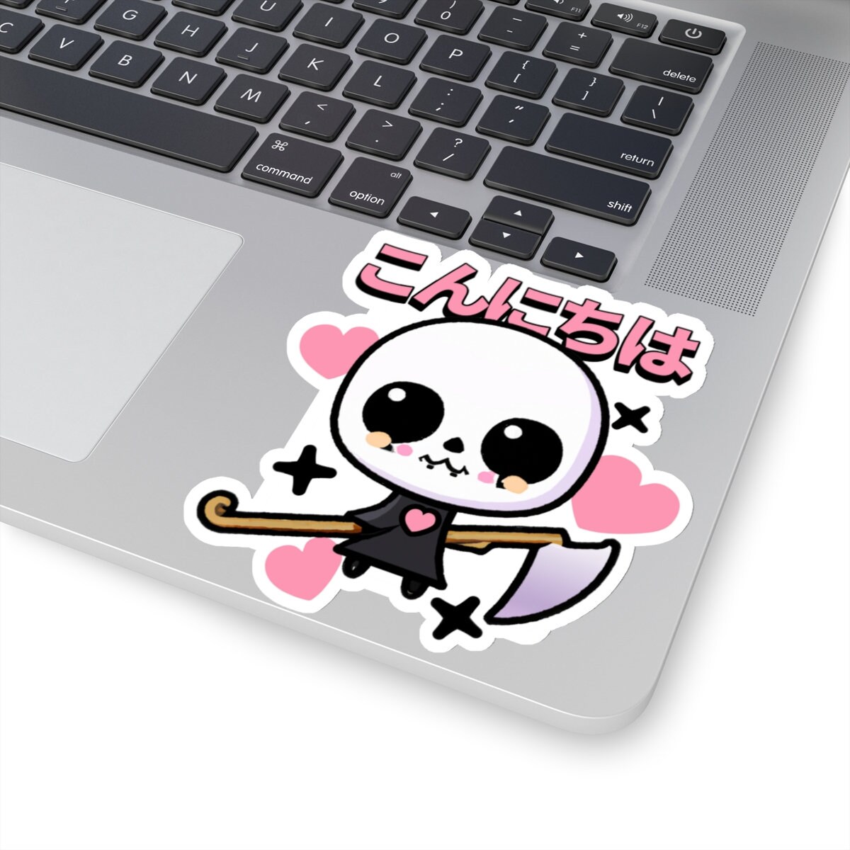 Kawii Skeleton Reaper Konichiwa Sticker, Cute Kawaii Skeleton, Hello ...