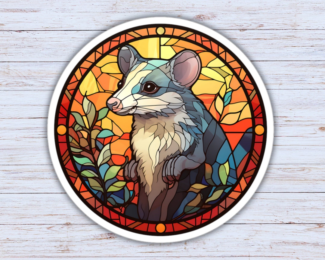 Stained Glass Possum Sticker, Opossum Sticker, Possum Laptop PC Decal ...