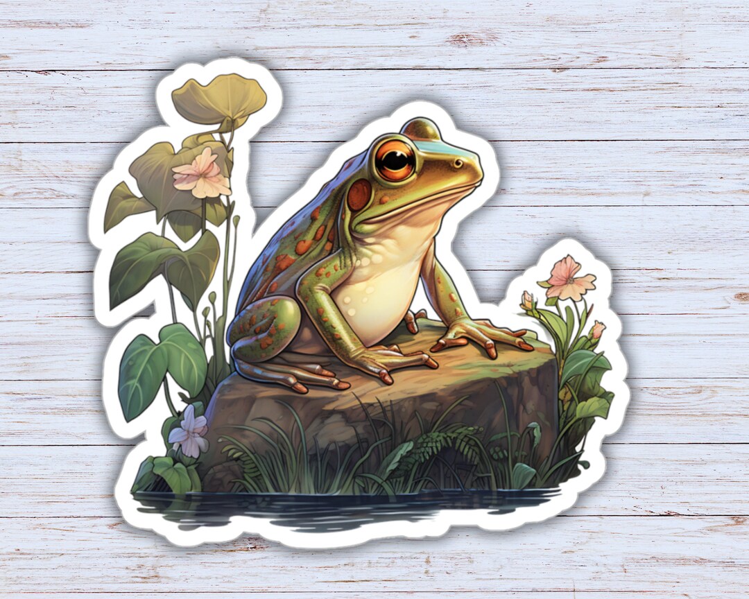 Frog Sticker, Frog on A Rock Sticker, PC Decal, Laptop Sticker, Animal ...