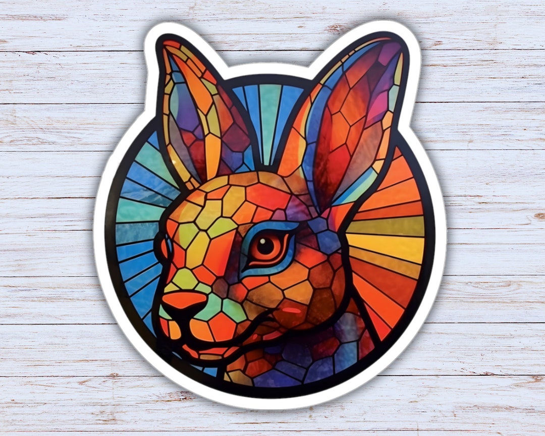 Stained Glass Rabbit Head Sticker, Bunny, Rabbit Decal, Laptop Sticker ...
