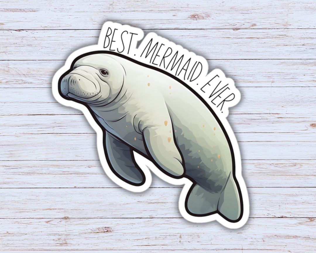 Manatee Sticker, Best Mermaid Ever Manatee Sticker, PC Decal, Laptop ...