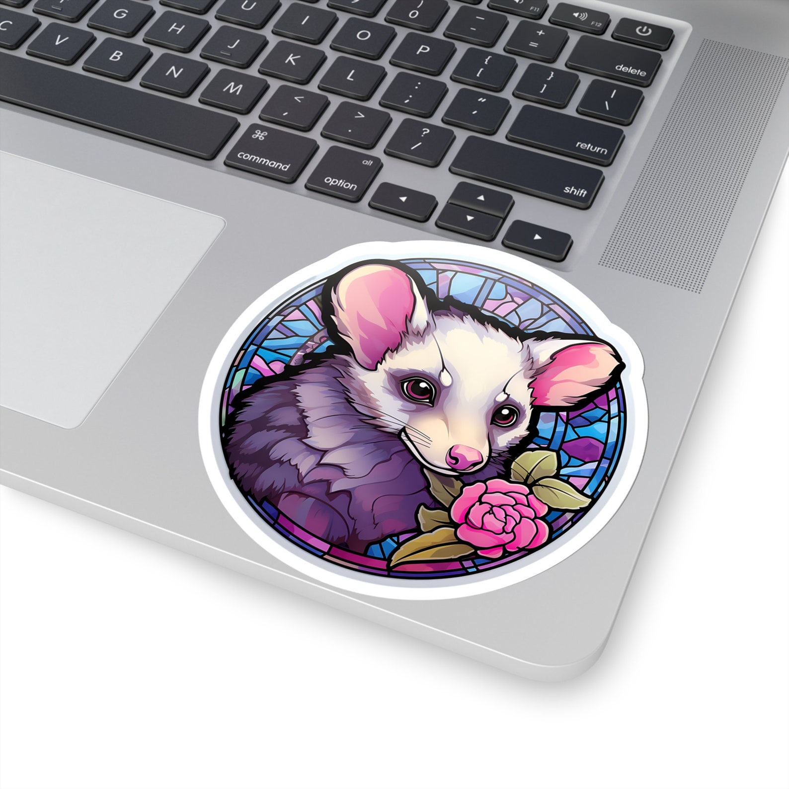 Stained Glass Possum With Flower Sticker, Opossum Sticker, Possum ...