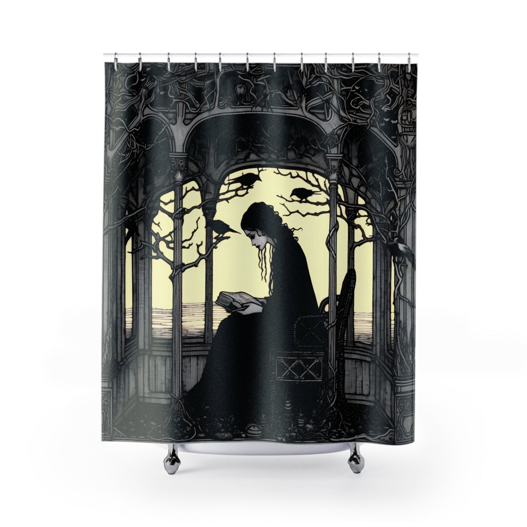 Reading Poe With Ravens Shower Curtain, Gothcore, Storybook Decor ...