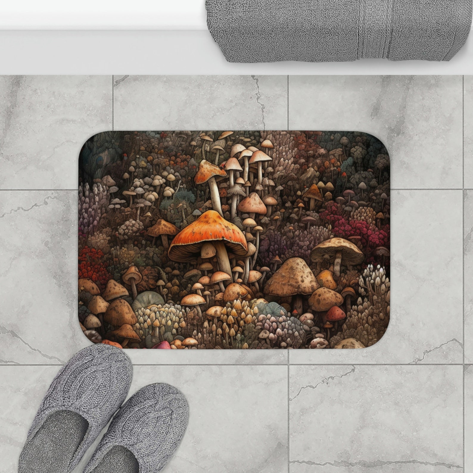 Forest Mushrooms Bath Mat | Cottagecore Mushroom Bathroom Decor ...