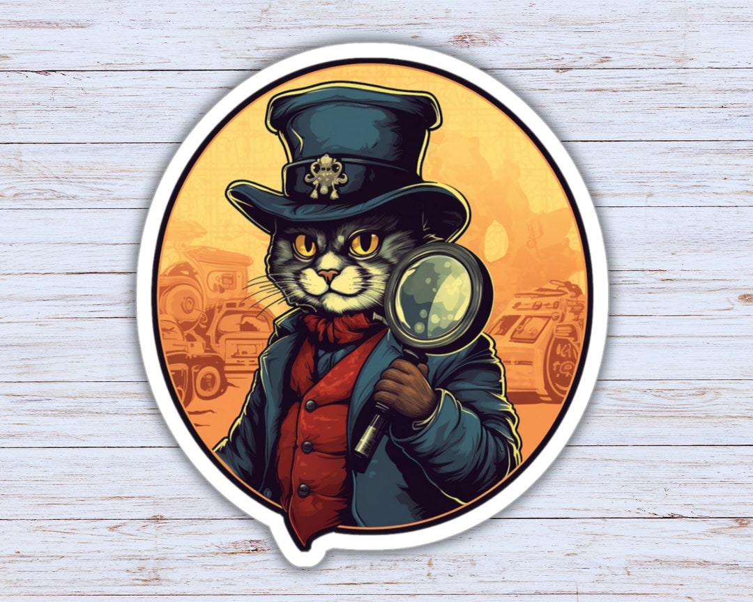 Steampunk Cat Detective Sticker, Steampunk Sticker, Cute Cat Sticker ...