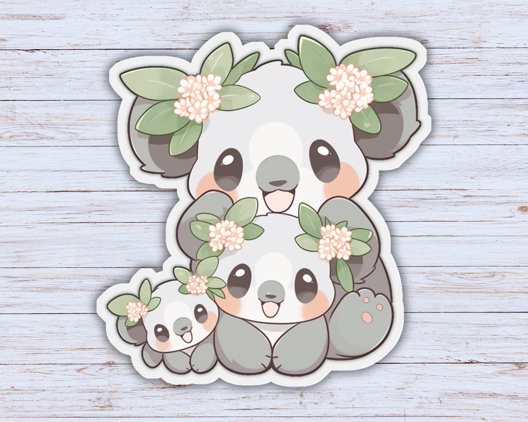 Kawaii Koala and Baby Koalas Sticker, Kawaii Animals Sticker, Baby ...