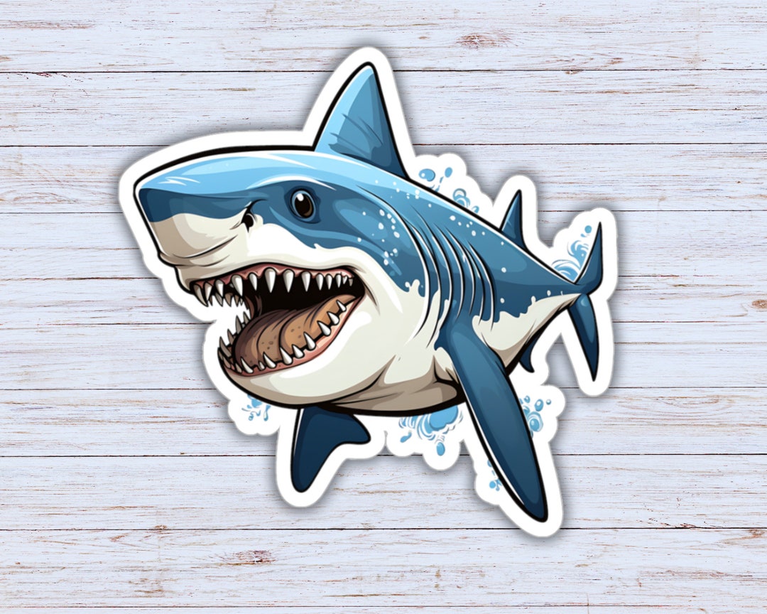 Cartoon Shark Sticker, Vinyl Sticker, Laptop Sticker, PC Decal, Animal ...