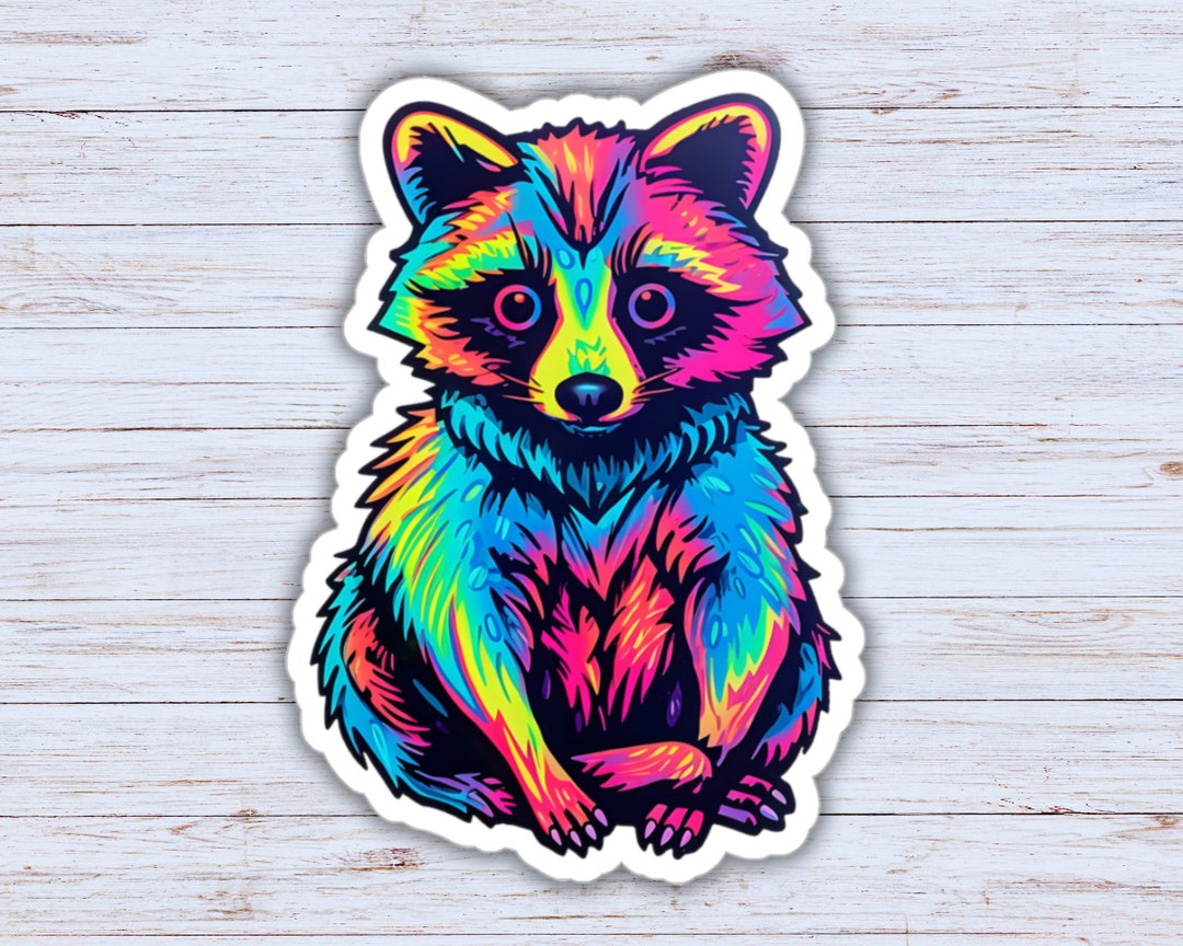 Raccoon Sticker, Psychedelic Colors Vinyl Decal, Neon Laptop Animal ...
