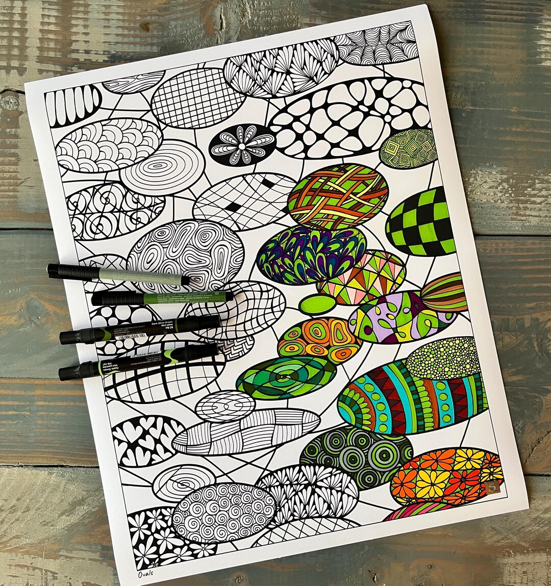 Ovals Coloring Poster – Abstract Art, Mindfulness Print (16x20 or 20x30 ...