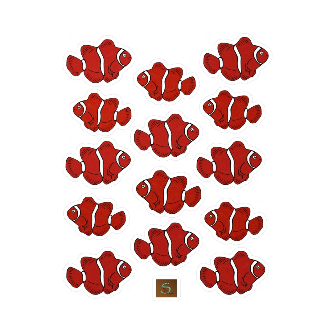 Red Clownfish Vinyl Decals, Sheet of 14 Fish Stickers. - Etsy