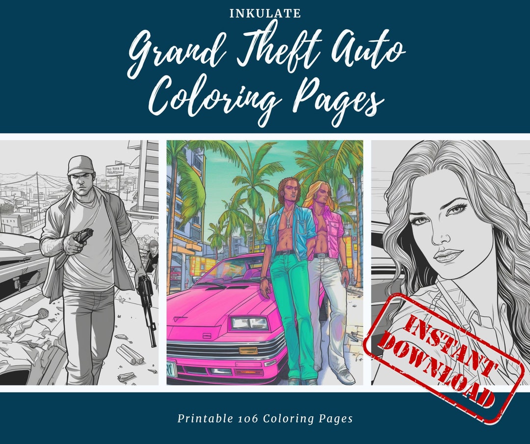 Grand Theft Auto 106 Coloring Pages, Adults, Instant Digital Download ...