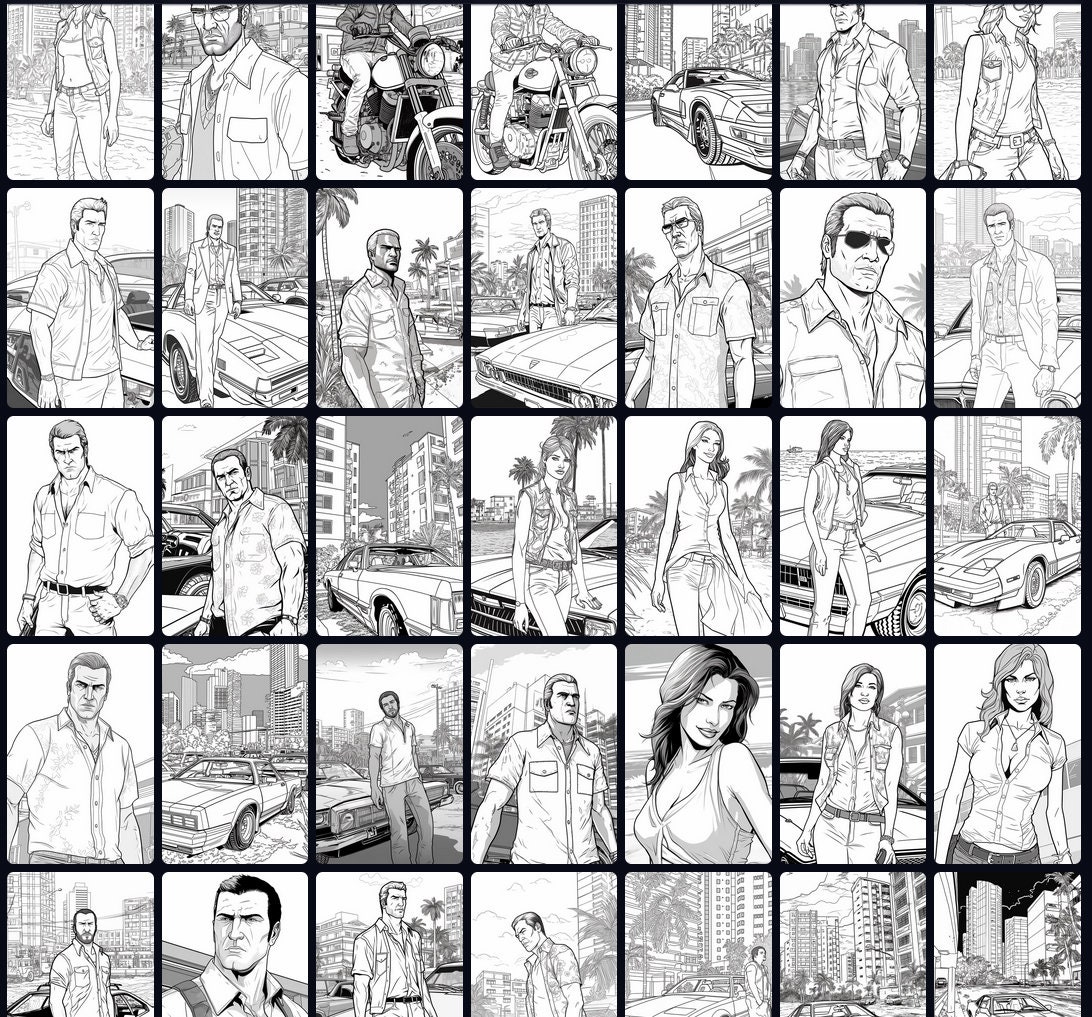 Grand Theft Auto 106 Coloring Pages, Adults, Instant Digital Download ...