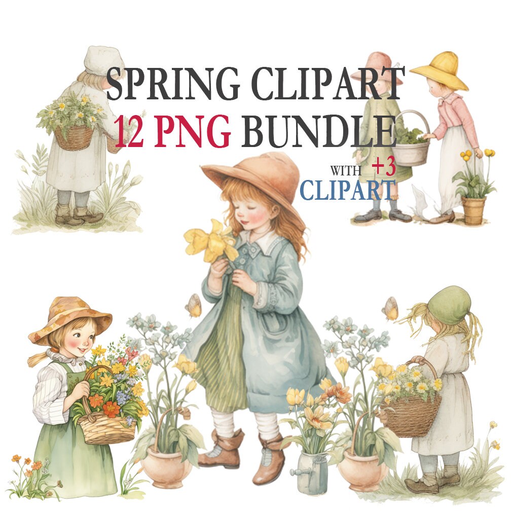 Spring Season Clip Art Bundle: 12 High-res PNG Transparent Background ...
