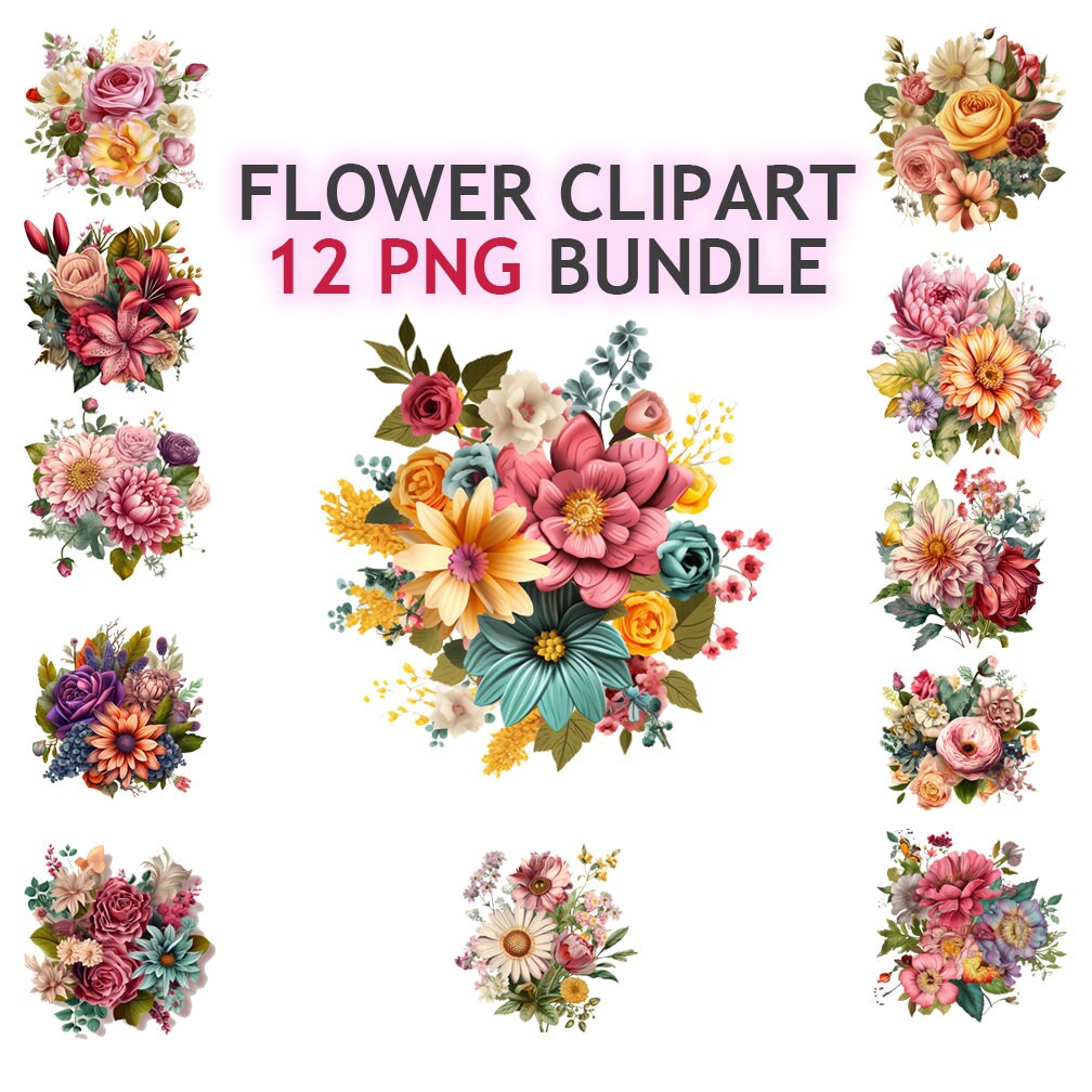 Flower Clipart Bundle: 12 High-res PNG Files With Transparent ...