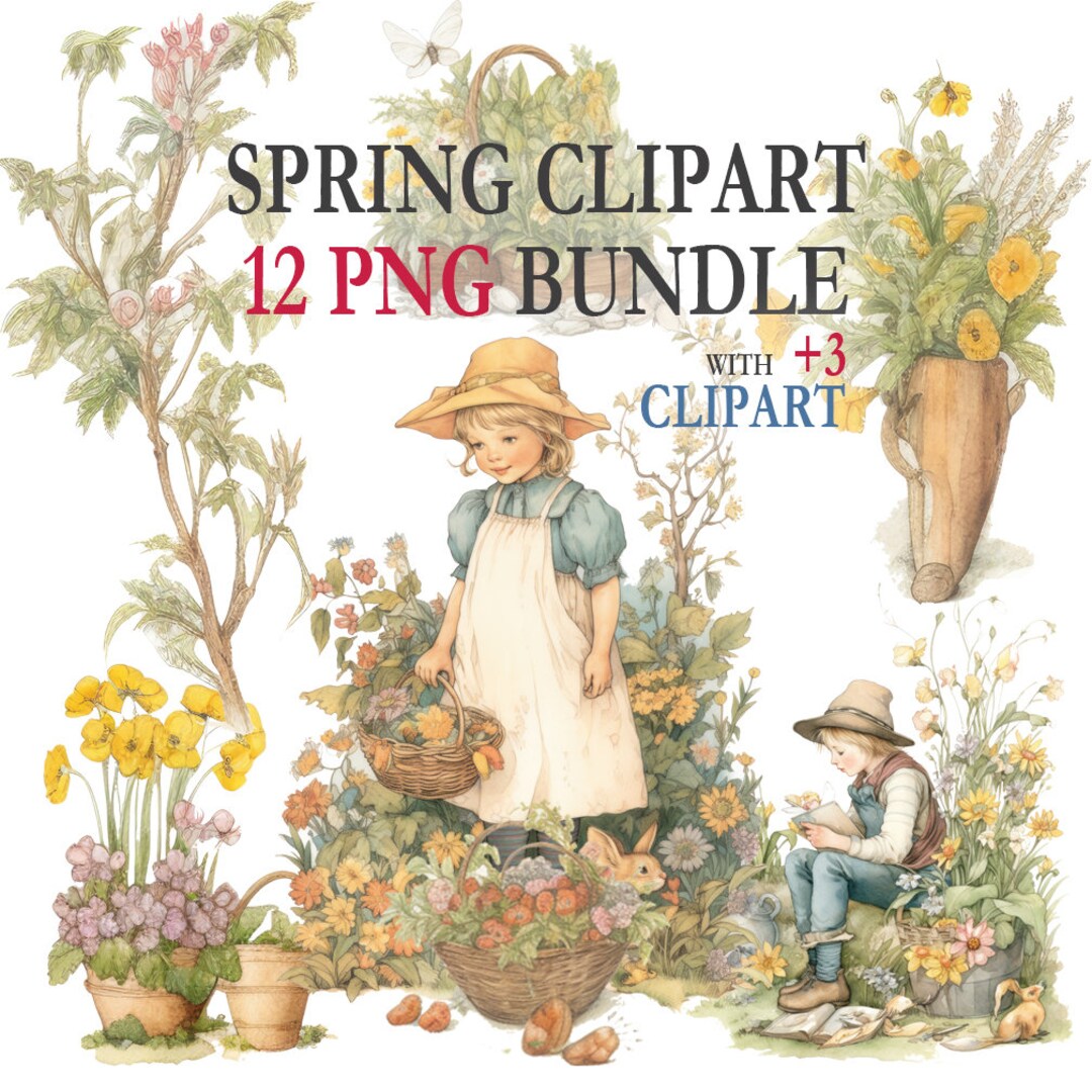 Spring Clip Art Bundle: 12 High-res PNG File With Transparent ...