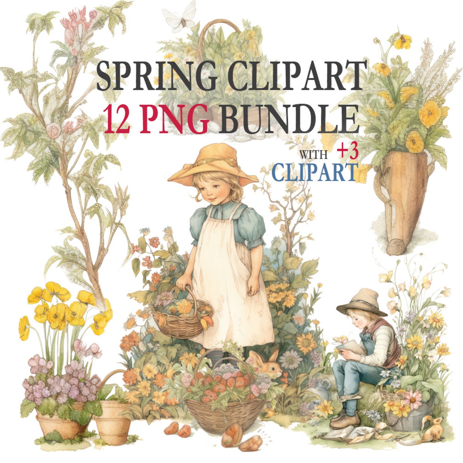 Spring Clip Art Bundle: 12 High-res PNG File With Transparent ...