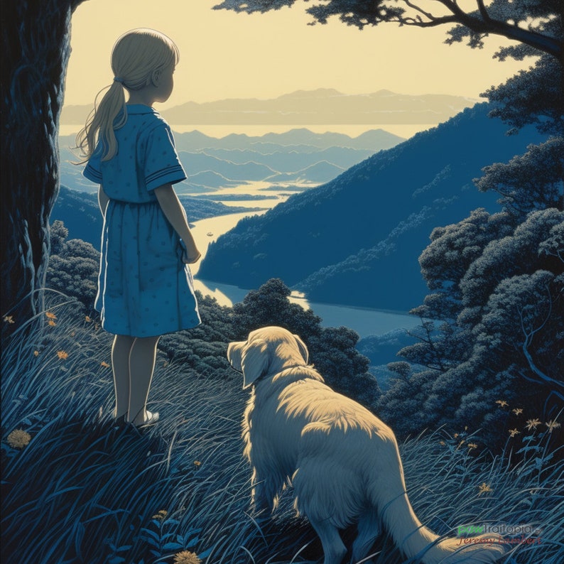 Girl With Dog Art Print Inspired by Alice in Wonderland set in a Scenic ...