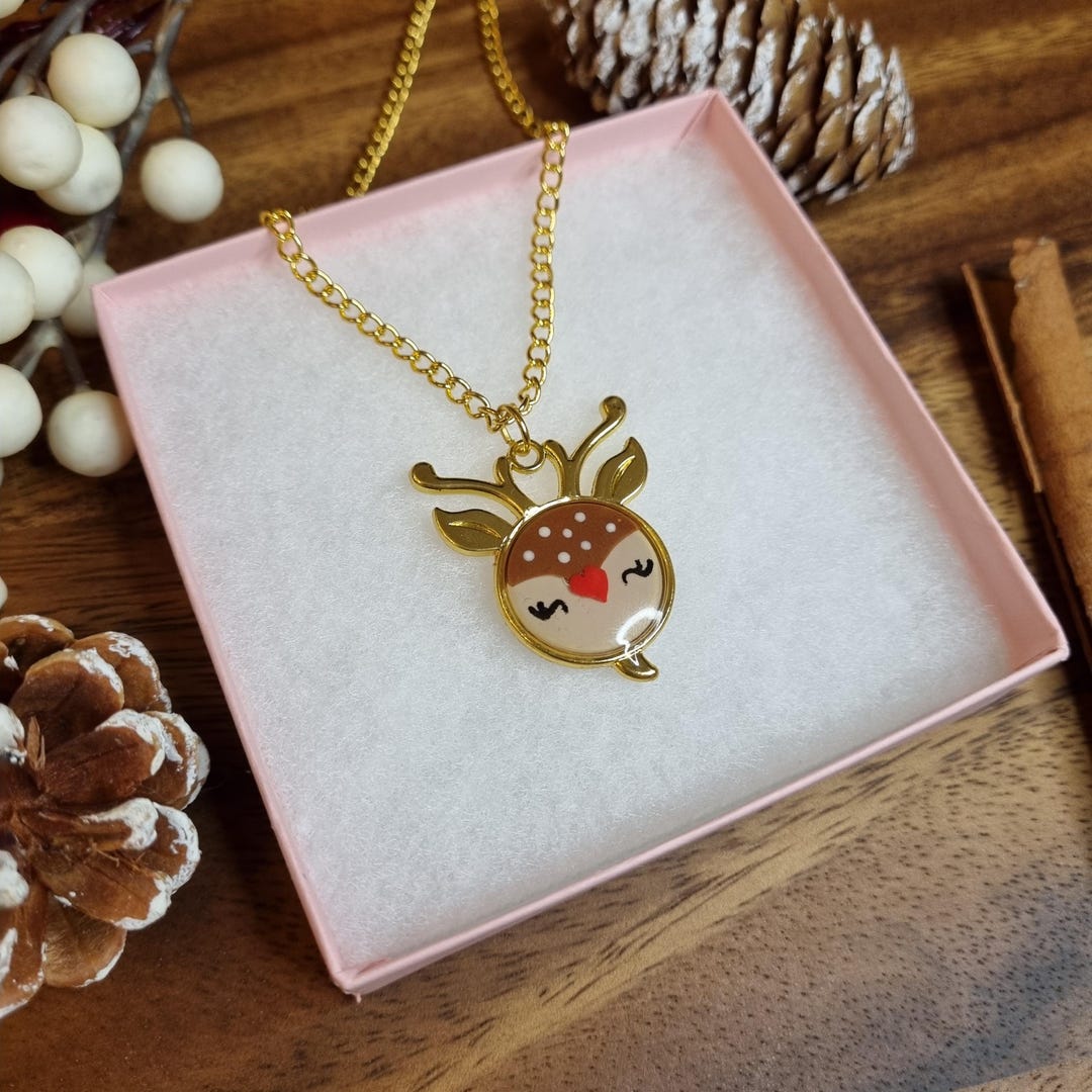 Gold Reindeer Necklace, Christmas Necklace, 20 Inch Necklace, Secret ...