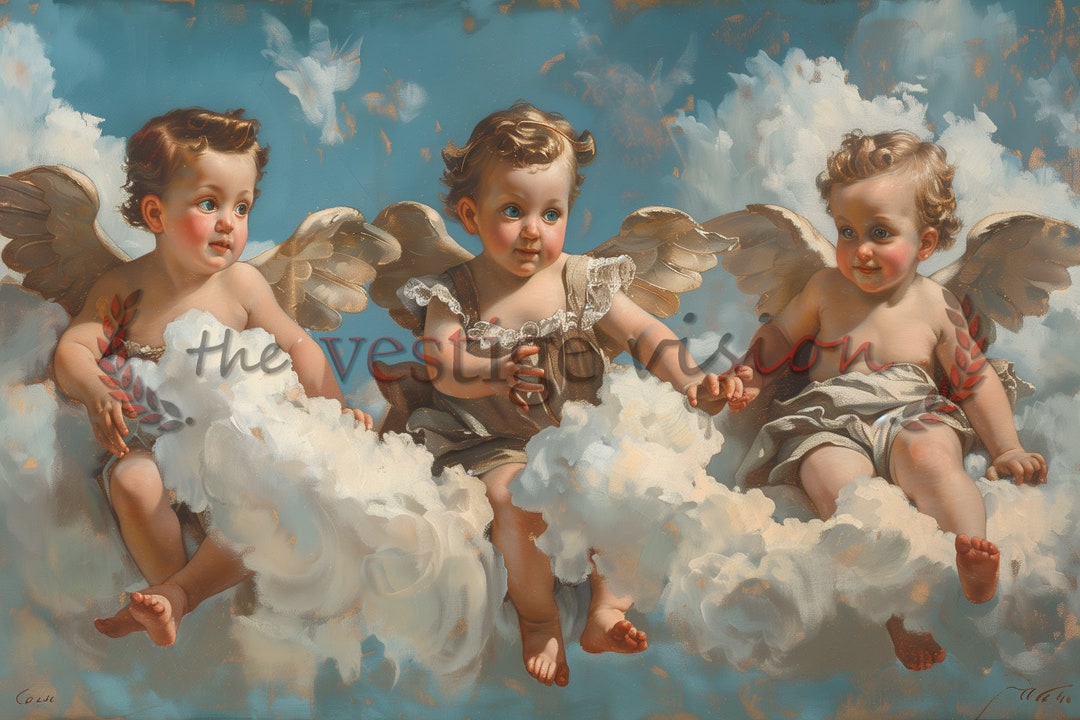 Cherub Triplets in the Clouds | Christian Heavens | Realistic Painting ...