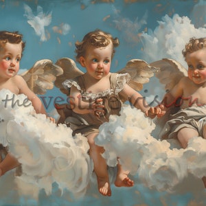 Cherub Triplets in the Clouds | Christian Heavens | Realistic Painting ...