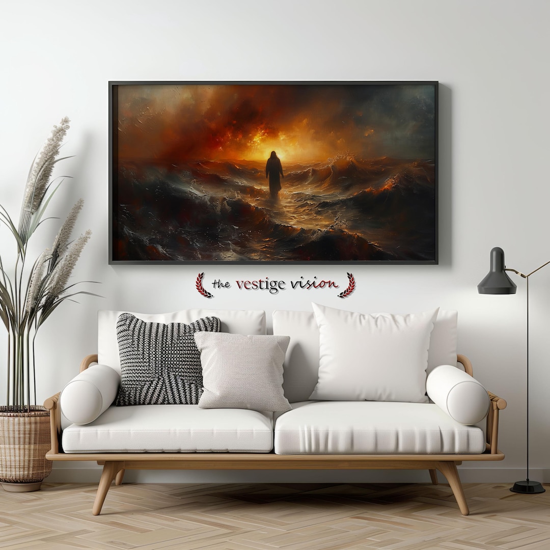 Jesus Walks on Water | Messiah on the Lake | Sunset | Spiritual | Oil ...
