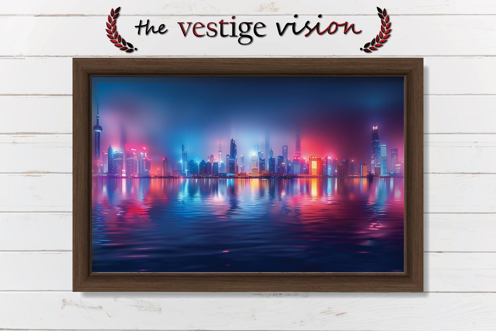 Neon Cyberpunk Skyline Coast | Surreal Futuristic | Panoramic View ...
