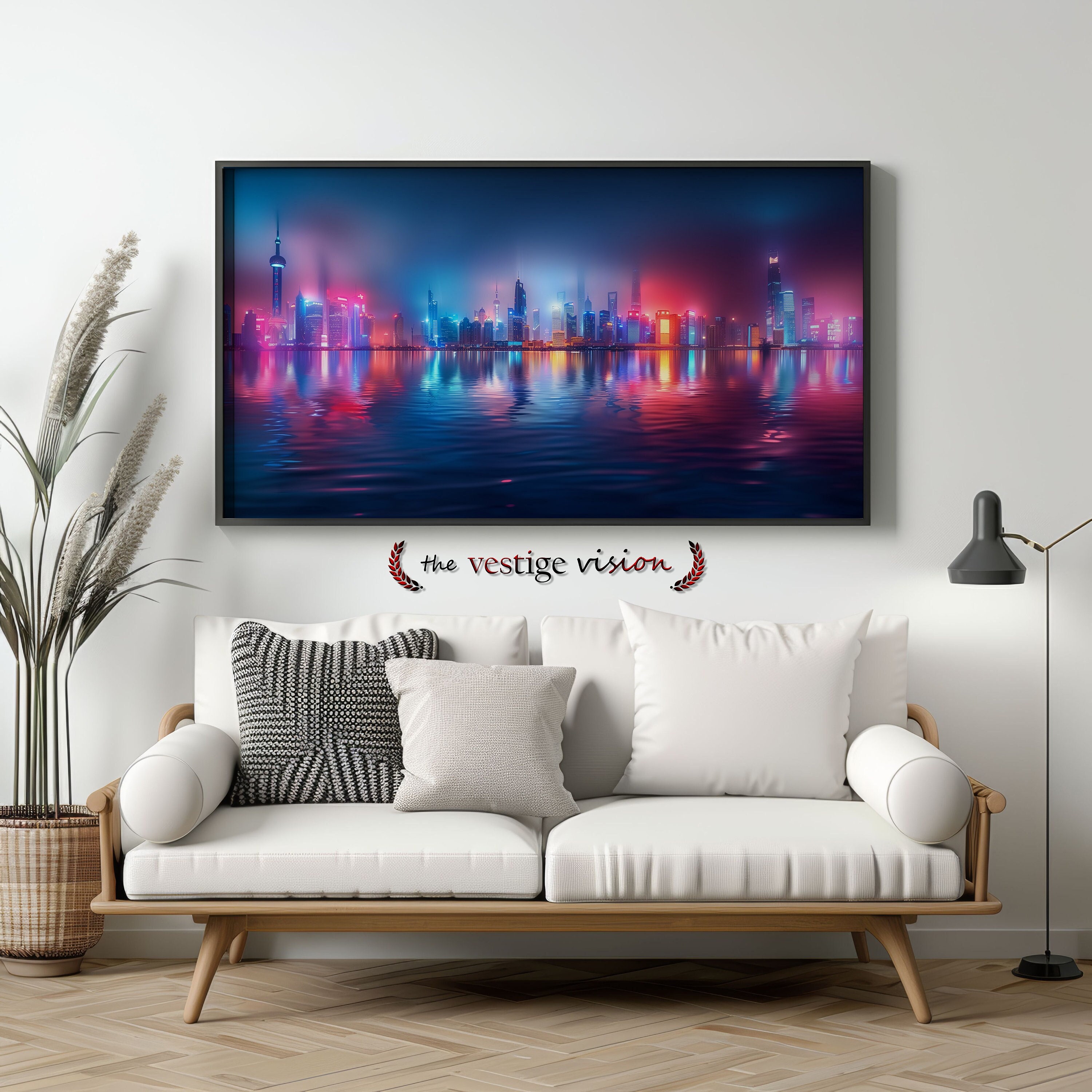 Neon Cyberpunk Skyline Coast | Surreal Futuristic | Panoramic View ...