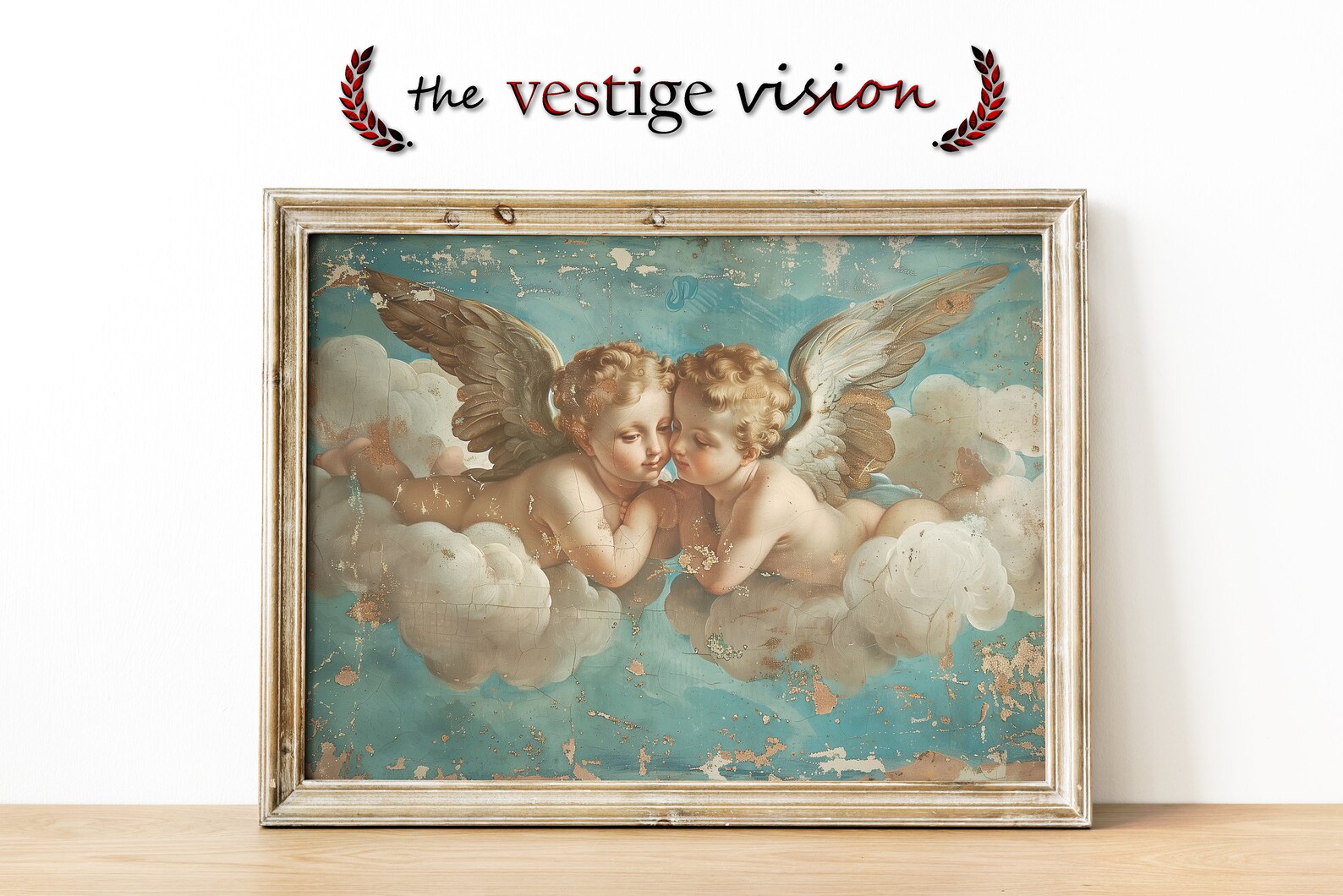 Cherub Sibling Love Christian Imagery Heavens Realistic Painting ...