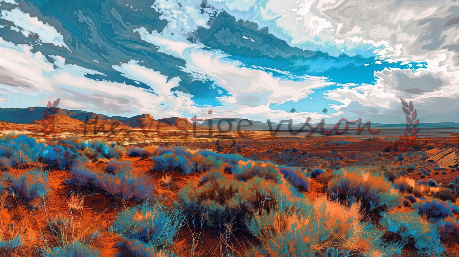 Desert Butte Ridgeline Panorama | Shrubs and Sand | Realistic | Art ...