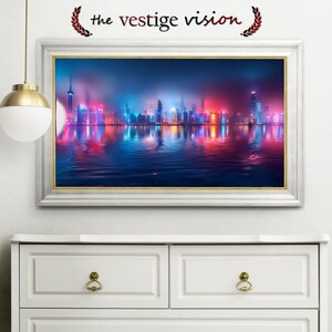 Neon Cyberpunk Skyline Coast | Surreal Futuristic | Panoramic View ...