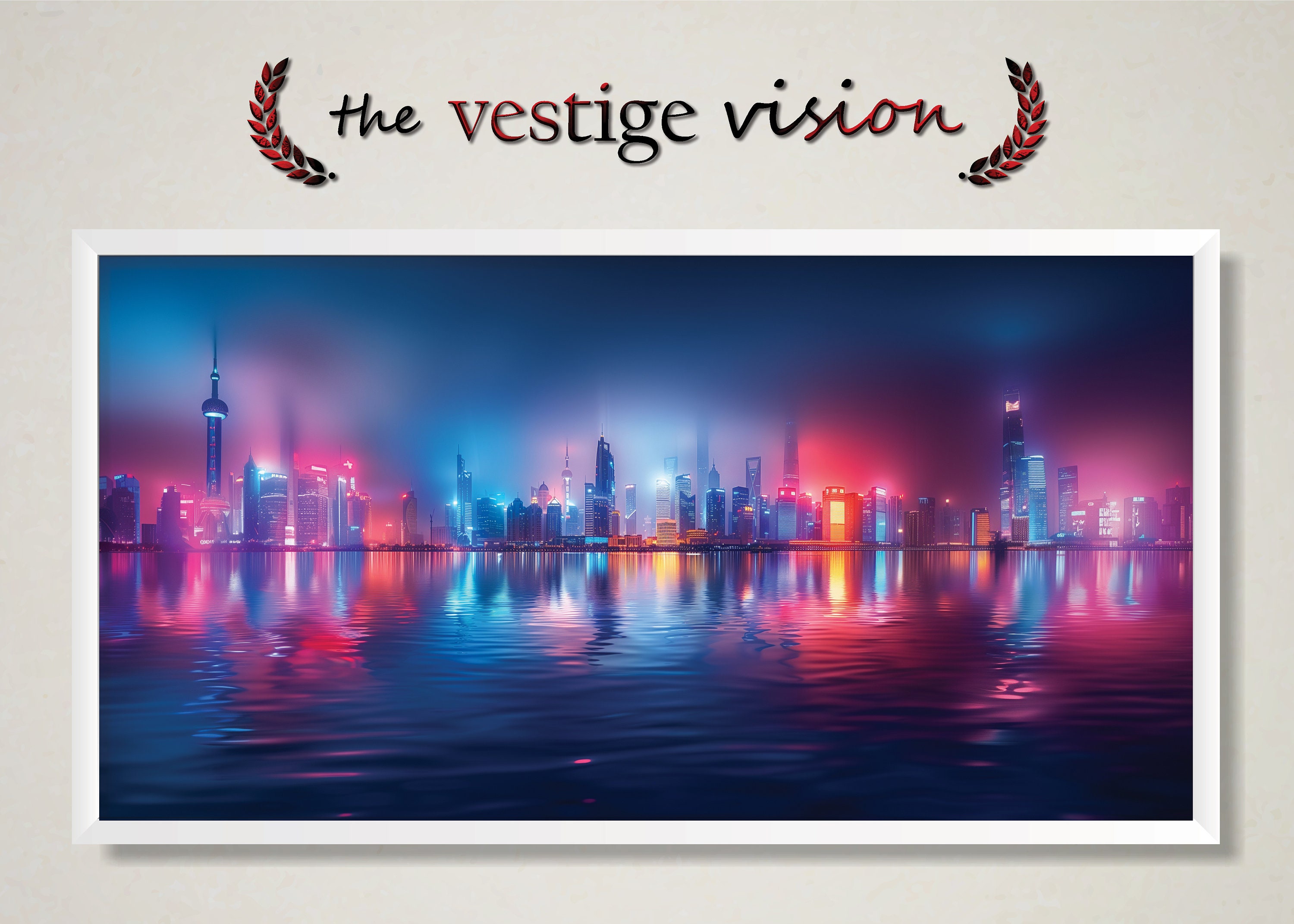 Neon Cyberpunk Skyline Coast | Surreal Futuristic | Panoramic View ...