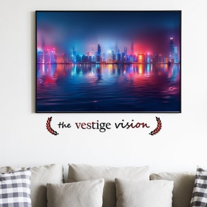 Neon Cyberpunk Skyline Coast | Surreal Futuristic | Panoramic View ...
