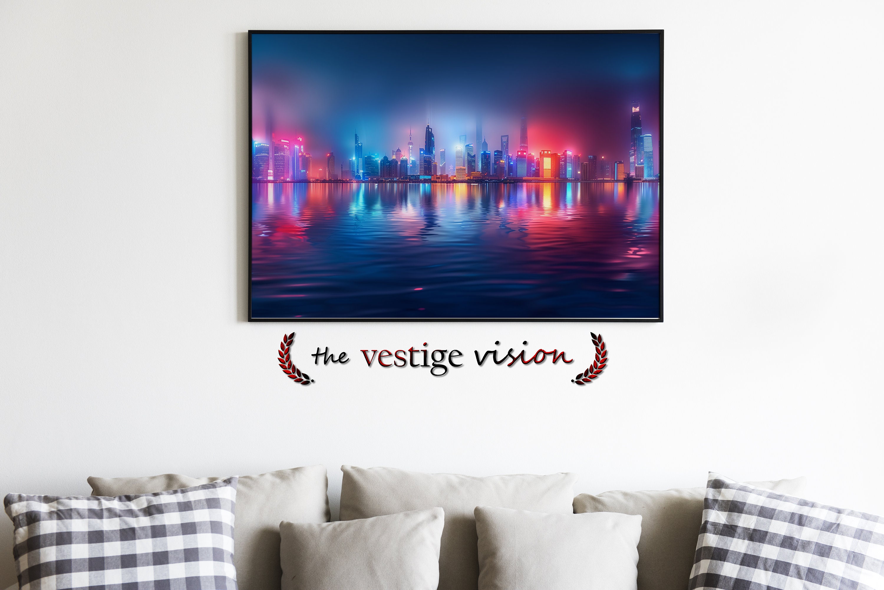 Neon Cyberpunk Skyline Coast | Surreal Futuristic | Panoramic View ...
