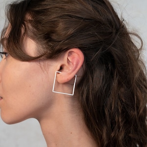 Minimal Rectangular Cuff/ Layering Square Design/ Geometric Sterling ...