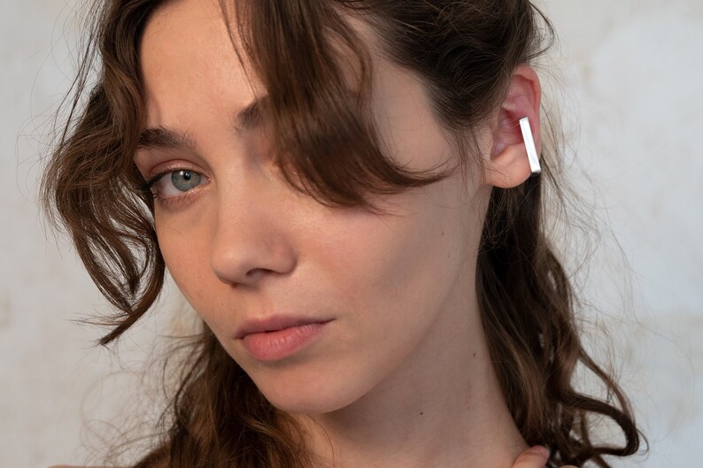 Geometric Square Ear Cuff/ Non Gender Binary Silver Ear Wrap/ Non ...