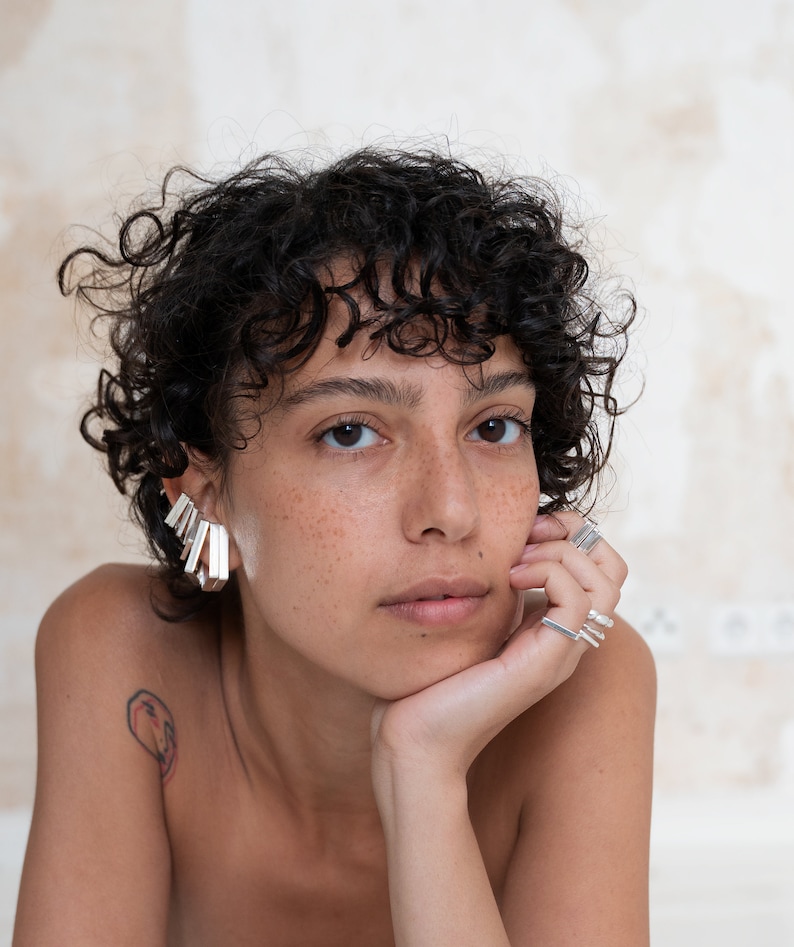 Geometric Square Ear Cuff/ Non Gender Binary Silver Ear Wrap/ Non ...