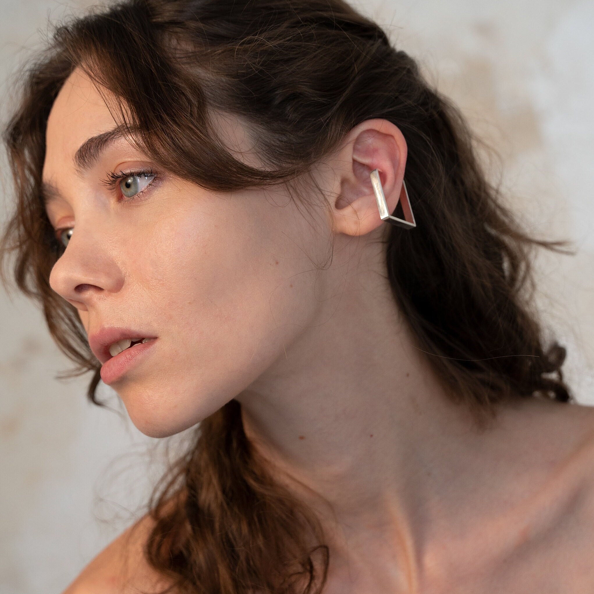 Geometric Square Ear Cuff/ Non Gender Binary Silver Ear Wrap/ Non ...