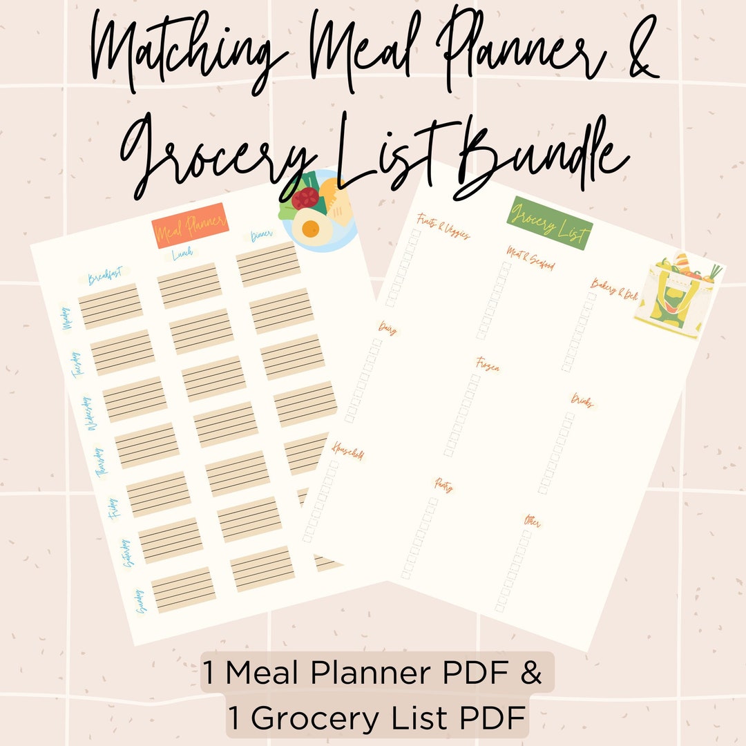 Matching Grocery List & Meal Planner Bundle - Etsy