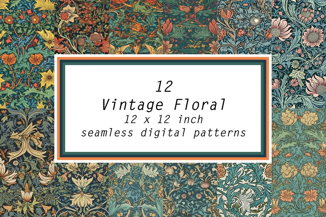 12 Pack Vintage Floral Seamless Tile Pattern - Etsy