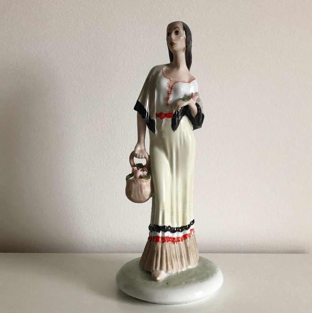 Vintage Porcelain Lady With Flowers Figurine - 1970s Alba Iulia Made in ...