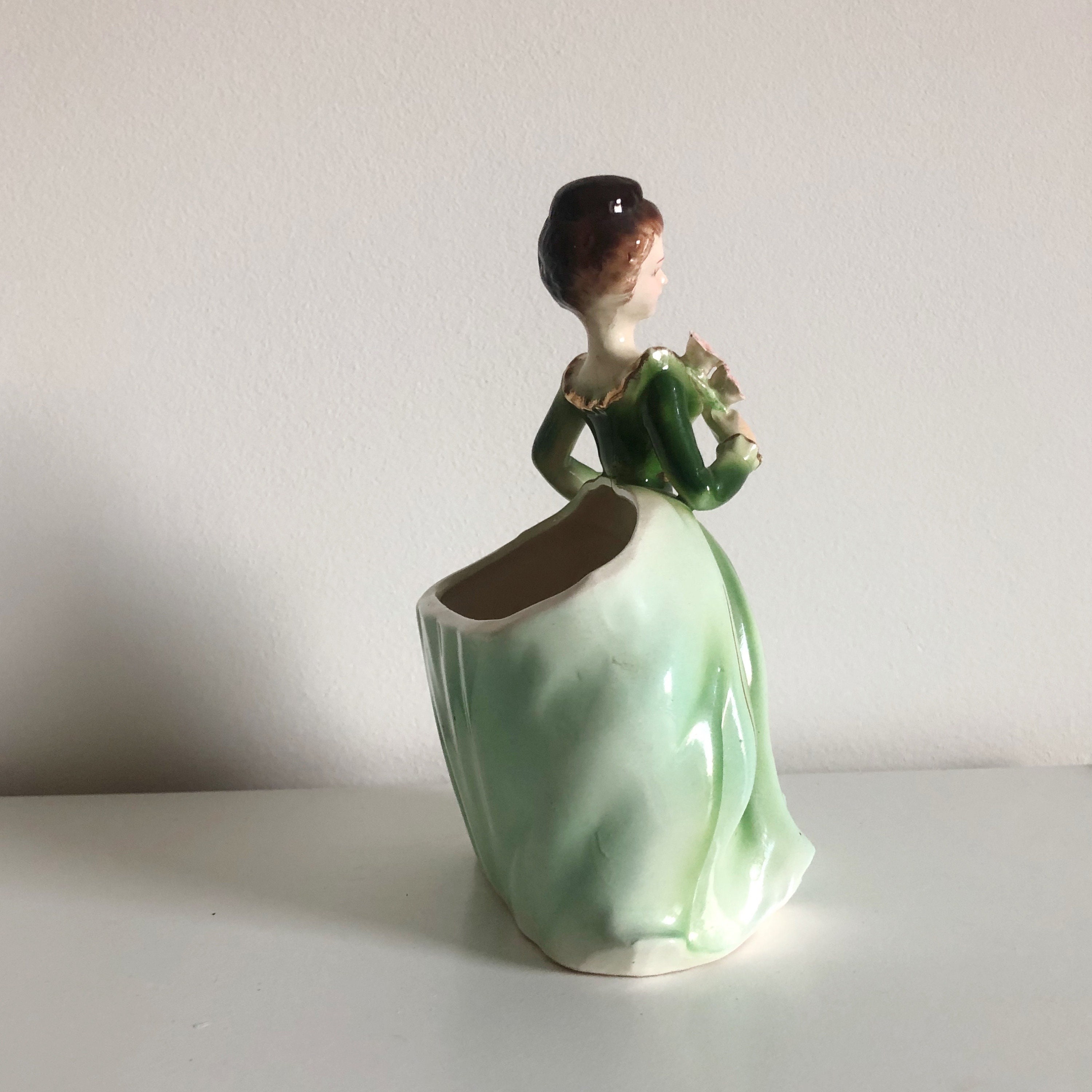 Vintage Porcelain Dancing Lady Vase Green Ballgown Figurine - Etsy