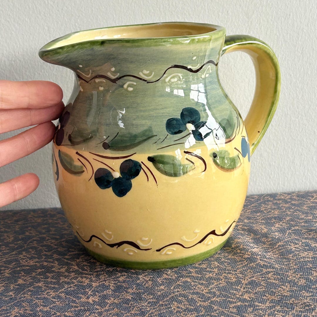 Vintage Folk Ceramic Jug - Floral Yellow Tones - Decorative Farmhouse ...