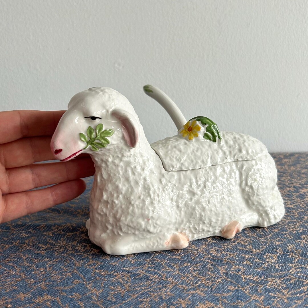 Antique Lamb Terrine - Unusual Italian Lidded Container With Spoon ...