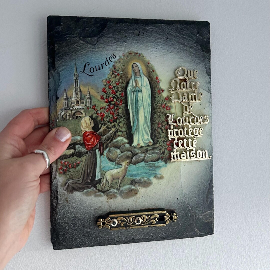 Vintage Lourdes Slate Wall Plaque - Eclectic Religious Reliquary ...